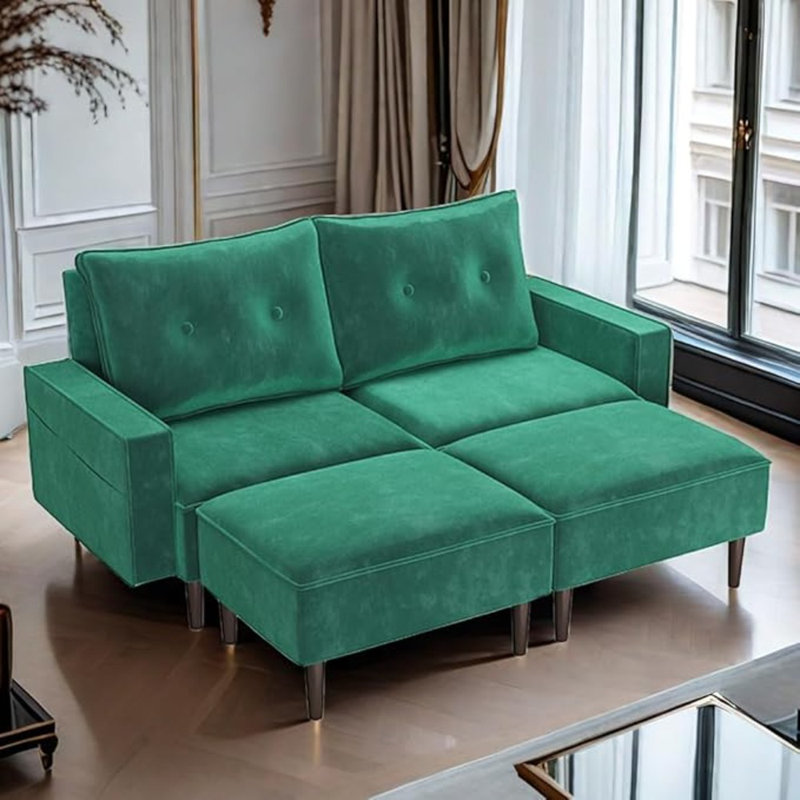 Mercer41 DWVO Modular Sectional Convertible Sofa For Small Space Flexible Combination Corner Couch With Ottoman Modern Velvet Fabric Loveseat For Apartment Sleeping Room Living Room 2 Sets Green Wayfa...